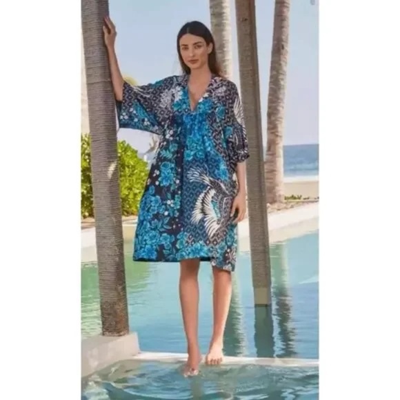 Johnny Was | Dresses | Johnny Was Blue Phoenix Dress Flowy Cruise ...